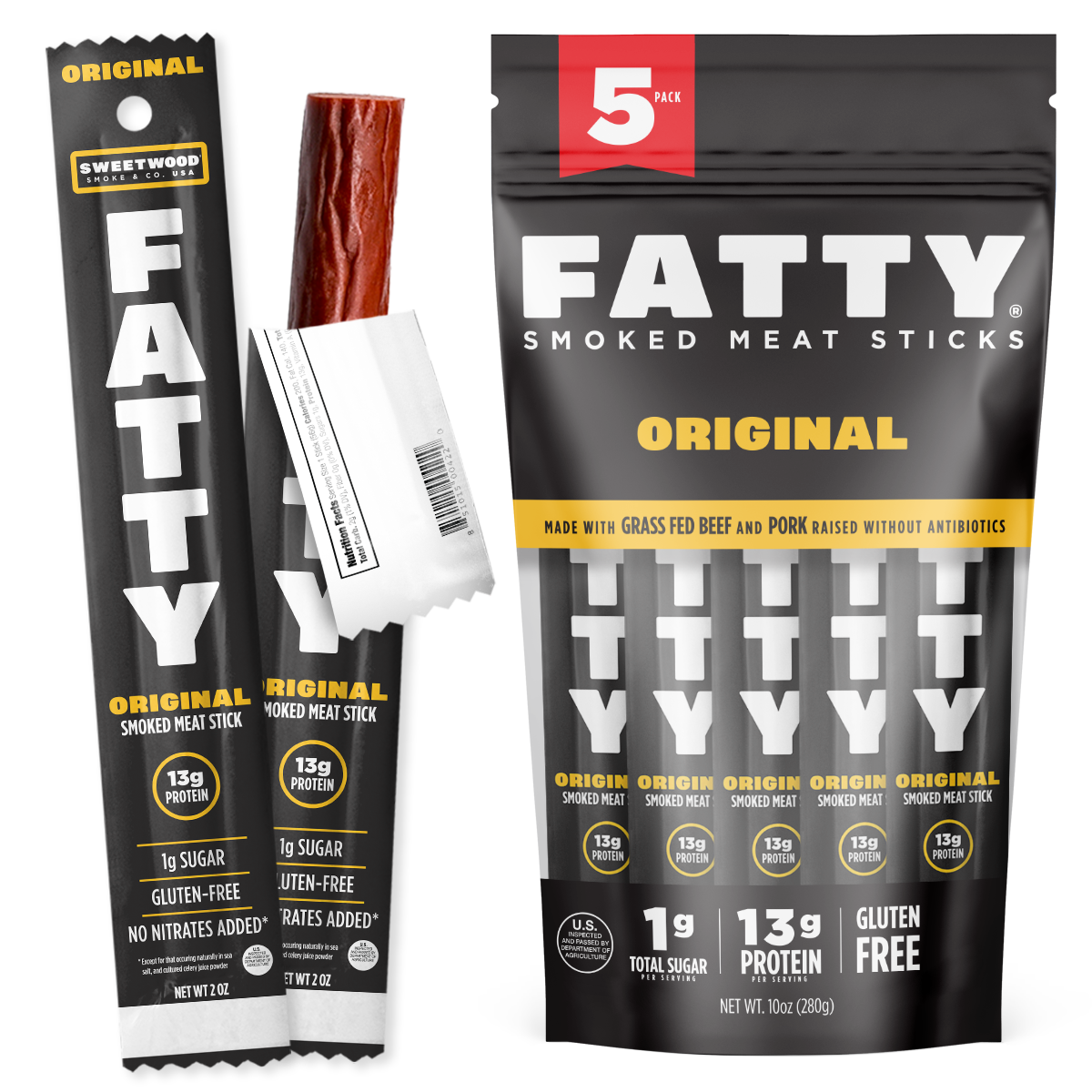 FATTY 2 oz Five-Pack Original | Beef Sticks | Sweetwood Smoke & Co.